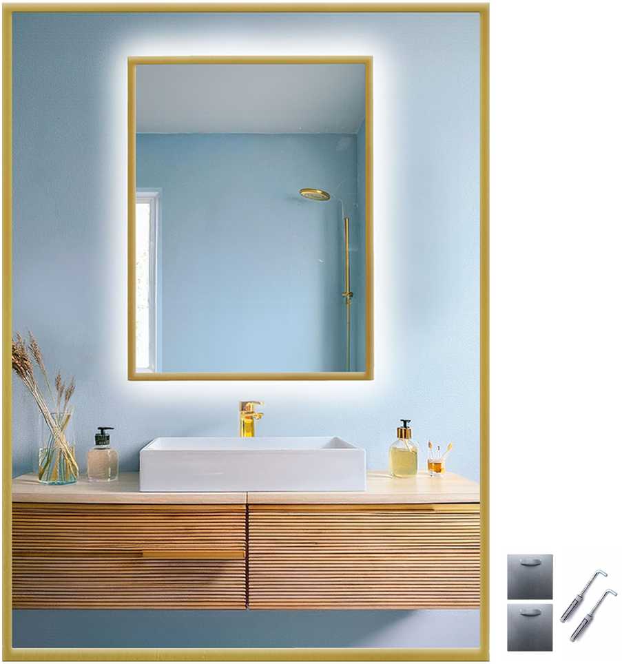 Led veidrodis cob 480 led / 1m su auksiniu rėmu, elegantiškas vonios ...