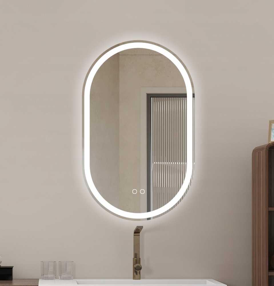 LED Veidrodis voniai 50x80cm, Ovalus, Jutiklinis, Antifog, žema kaina ...