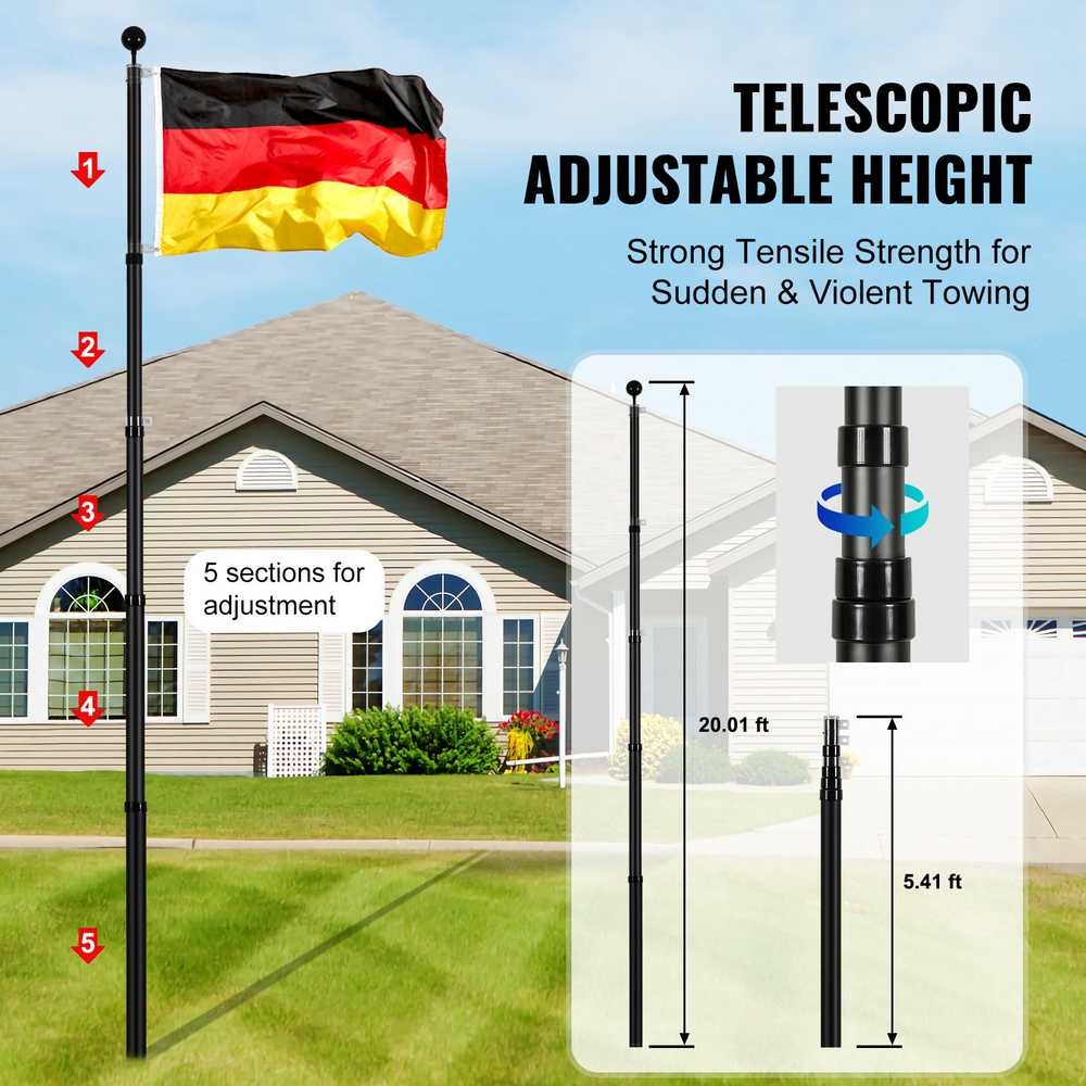 6 m teleskopinis vėliavos stiebas iš aliuminio, modelis - 49777, žema ...
