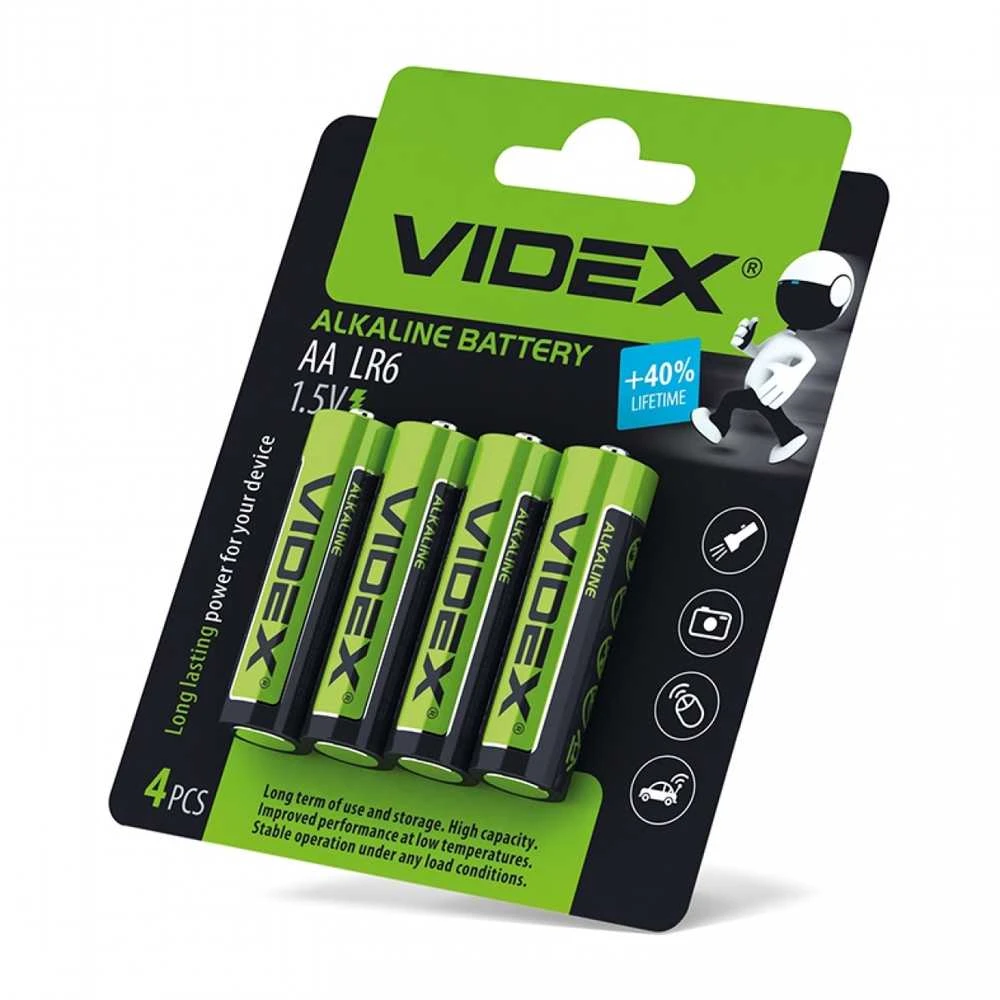 Baterijos AAA VIDEX (4 x 5 = 20 vnt.) Alkaline, 1.5V, 1200mAh, žema ...