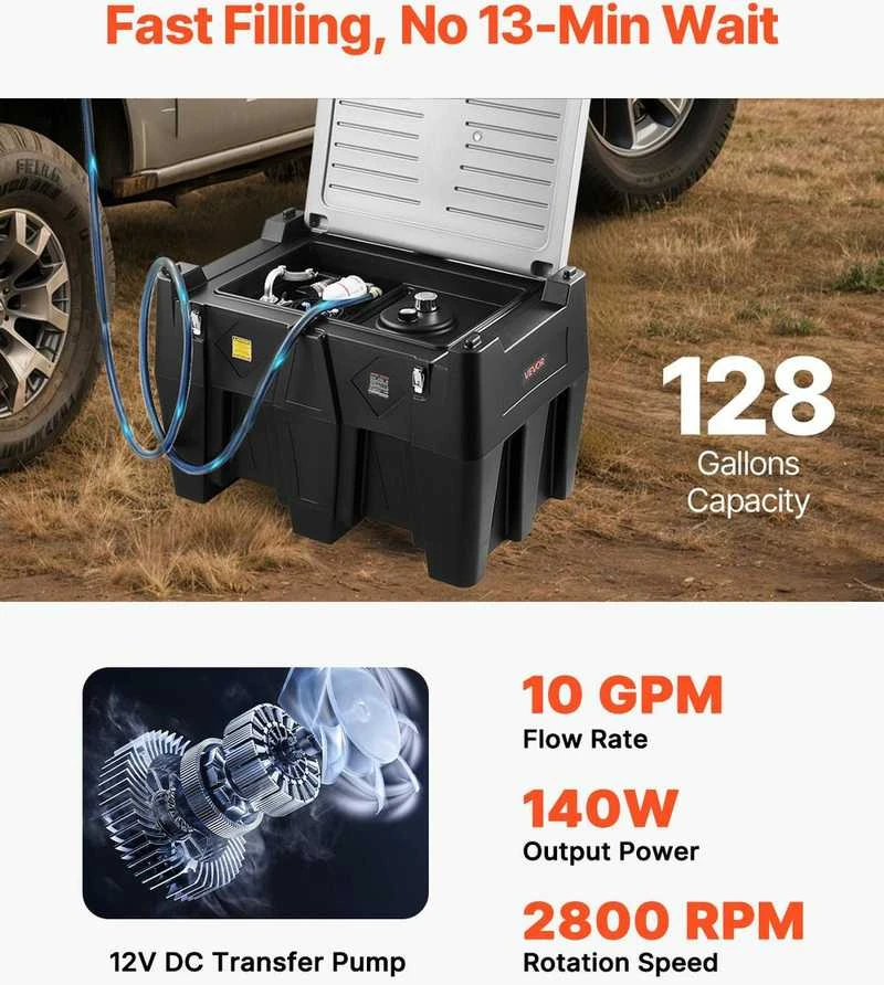 Nešiojamas dyzelino bakas, 484.5L talpa, 12V kuro siurblys ...
