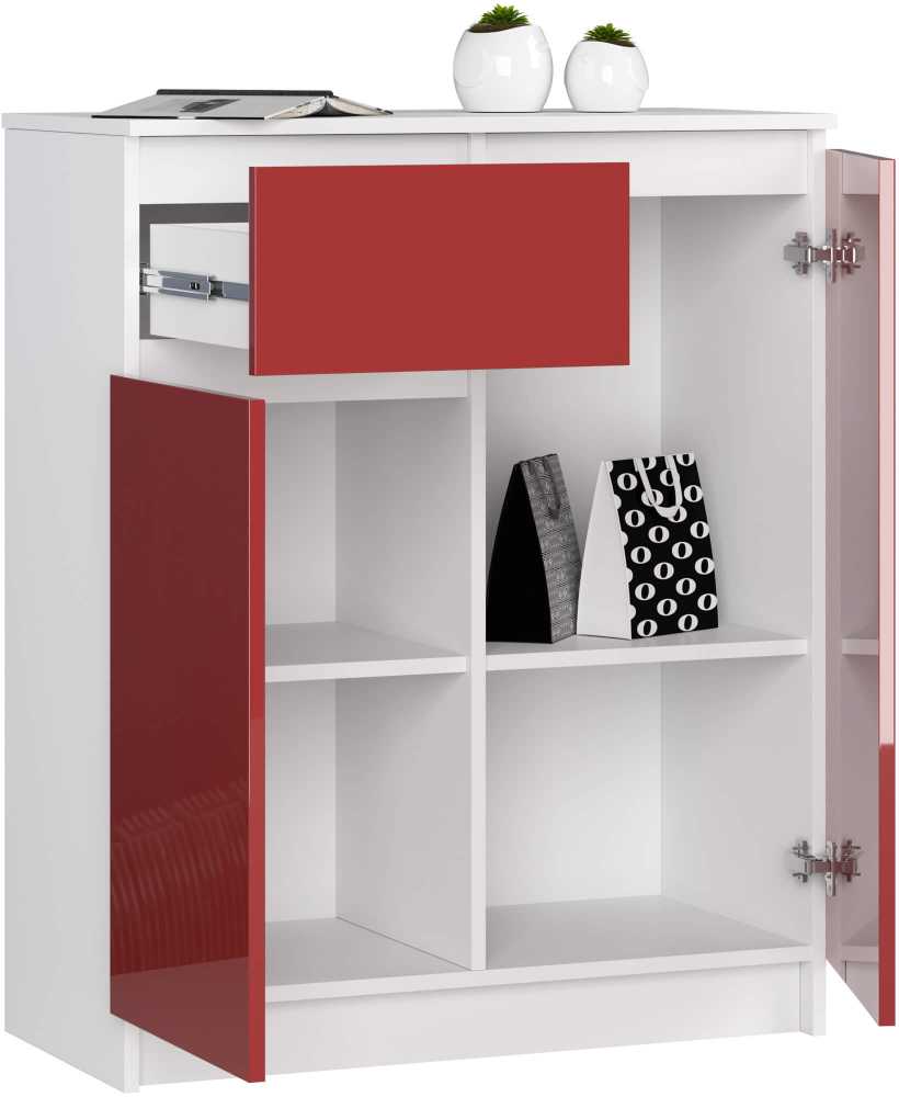 AKORD Komoda 2 Durys 1 Ištrauka Balto-Raudonoji Blizganti 80x40x99 ...