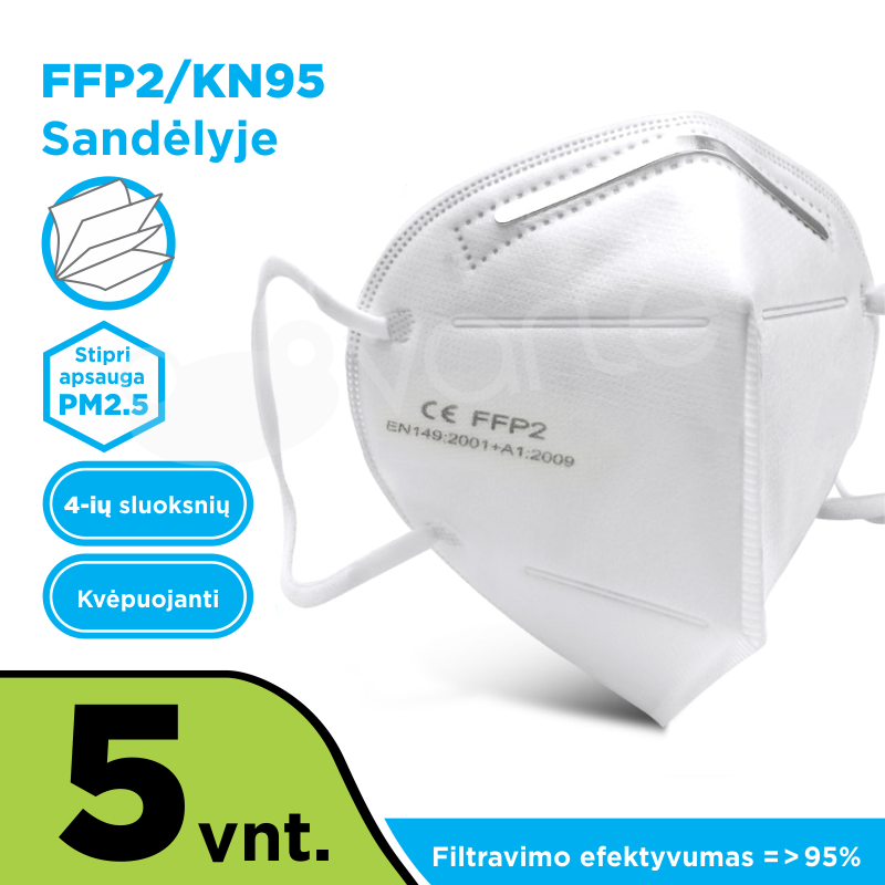 Apsauginė 4-ių sluoksnių veido kaukė KN95 / FFP2 5 vnt., žema kaina | Varle.lt