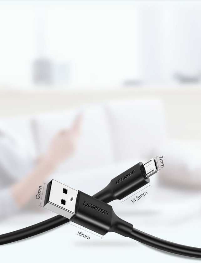 UGREEN USB - Micro USB laidas QC 3.0 2.4A 2m juodas, modelis - 60138 ...