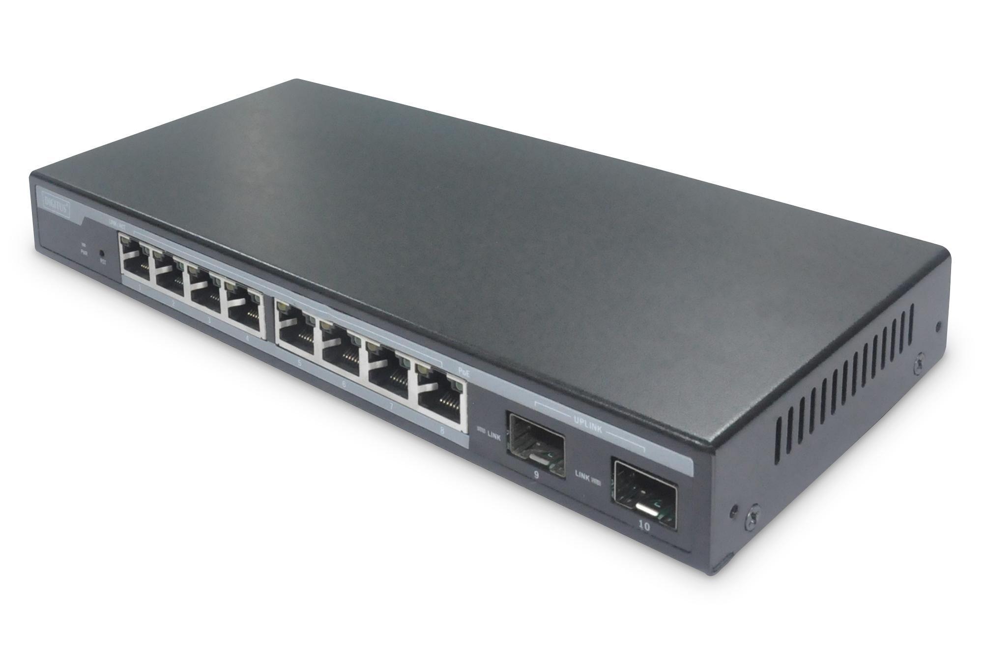 DIGITUS Switch 8-Port L2-Managed Gigabit PoE 2xSFP 86W | Varle.lt