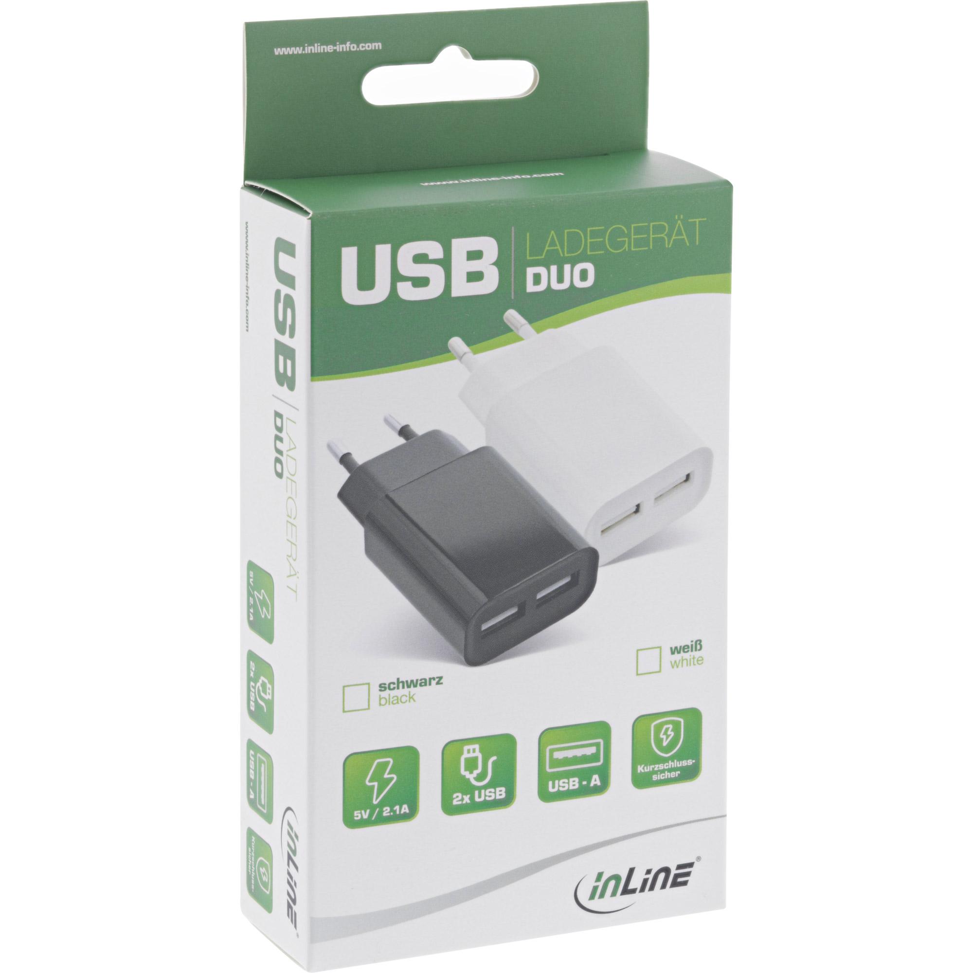 InLine ® USB adapteris DIO, 2 prievadas 100-240VAC 5V / 2.1A juoda ...