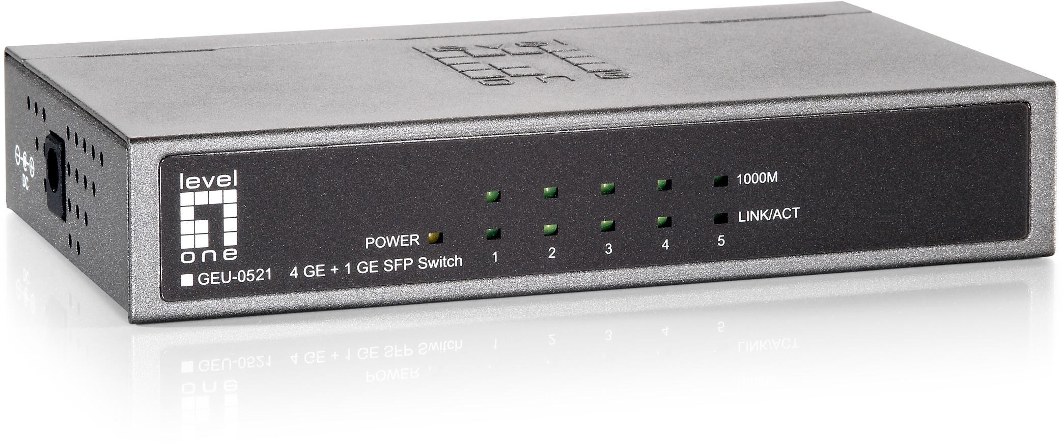 Šakotuvas Level One LevelOne jungiklis 4x GE GEU-0521 1xGSFP Metall, modelis - ‎GEU-0521, žema ...