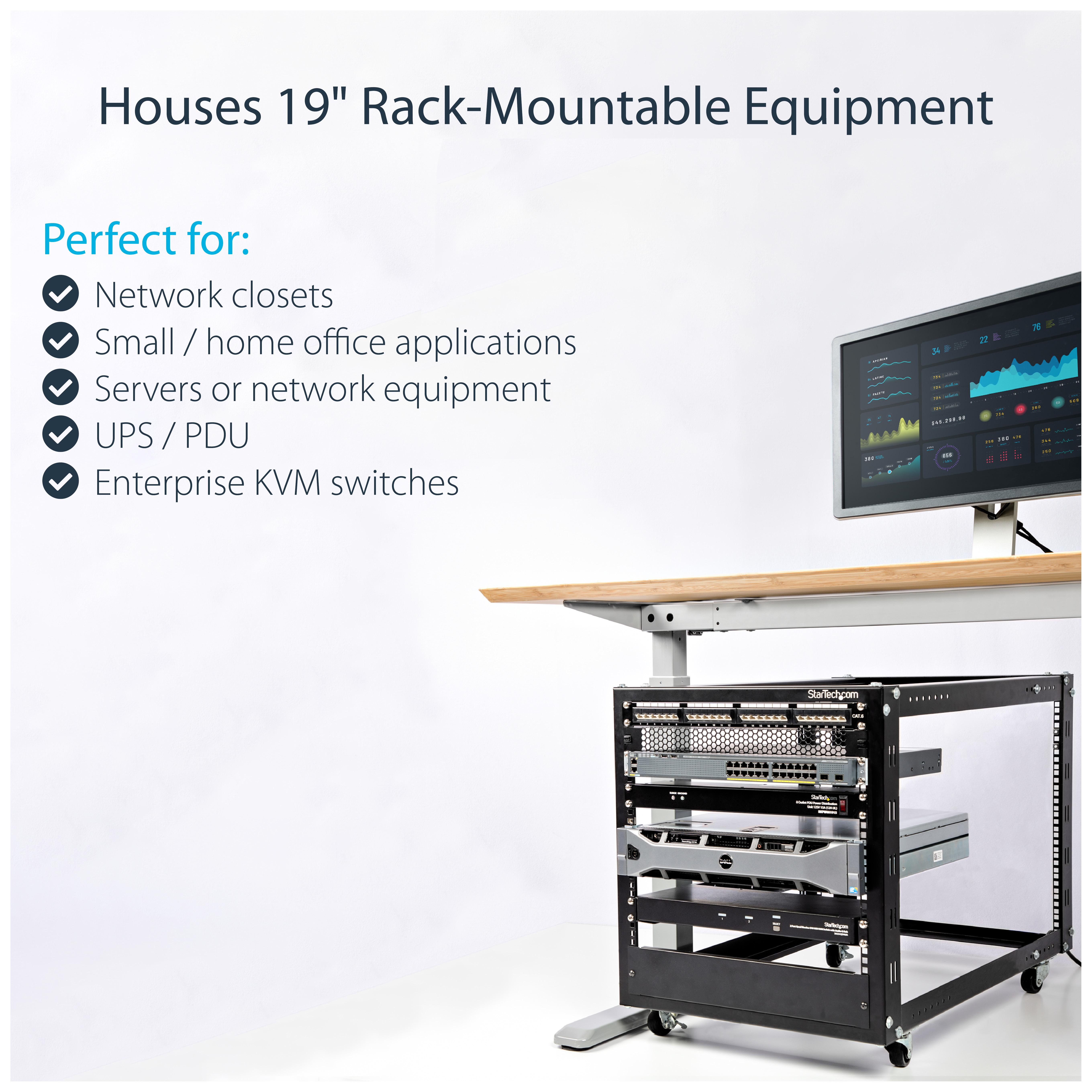 StarTech 12U SERVER RACK - OPEN FRAME / ADJUSTABLE DEPTH 4 POST RACK ...