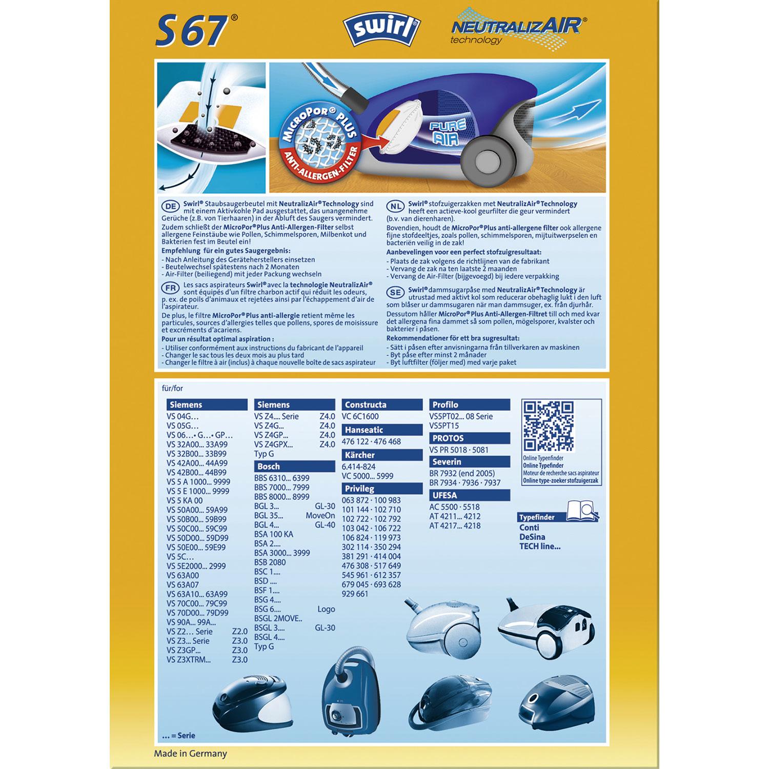 3M SWIRL S67 / 4 NEUTRALIZAIR DULKIŲ SIurblys MAIŠELIS, modelis ...