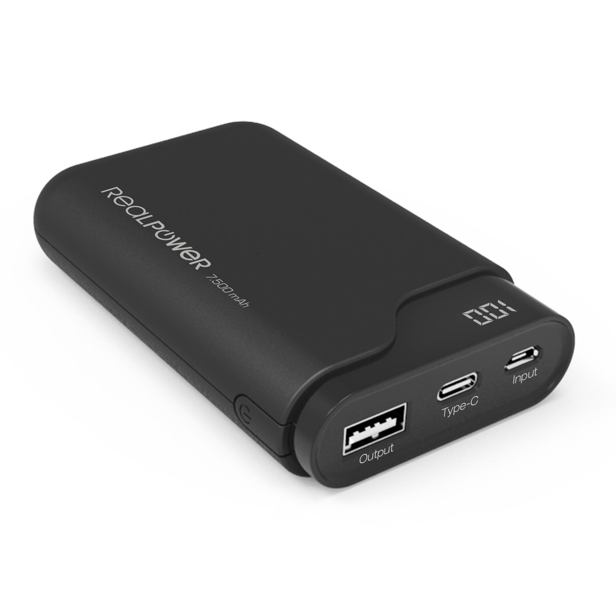 „Powerbank Realpower“ PB-7500C 7500 mAh Juodoji, žema kaina | Varle.lt