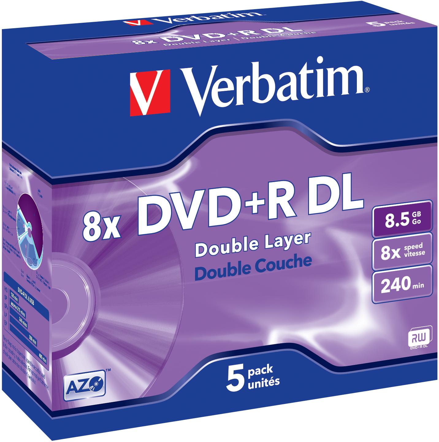VERBATIM dual layer DVD+R 240 min. / 9.4GB 8x 5-pack jewelcase scratch ...