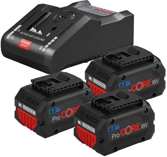 Akumuliatorių ir įkroviklio komplektas BOSCH GBA ProCORE 18V 3x8,0Ah ...