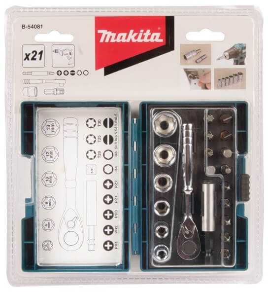 Makita B-54081 Sukimo antgalių komplektas 21 vnt. (su terkšline rankena ...