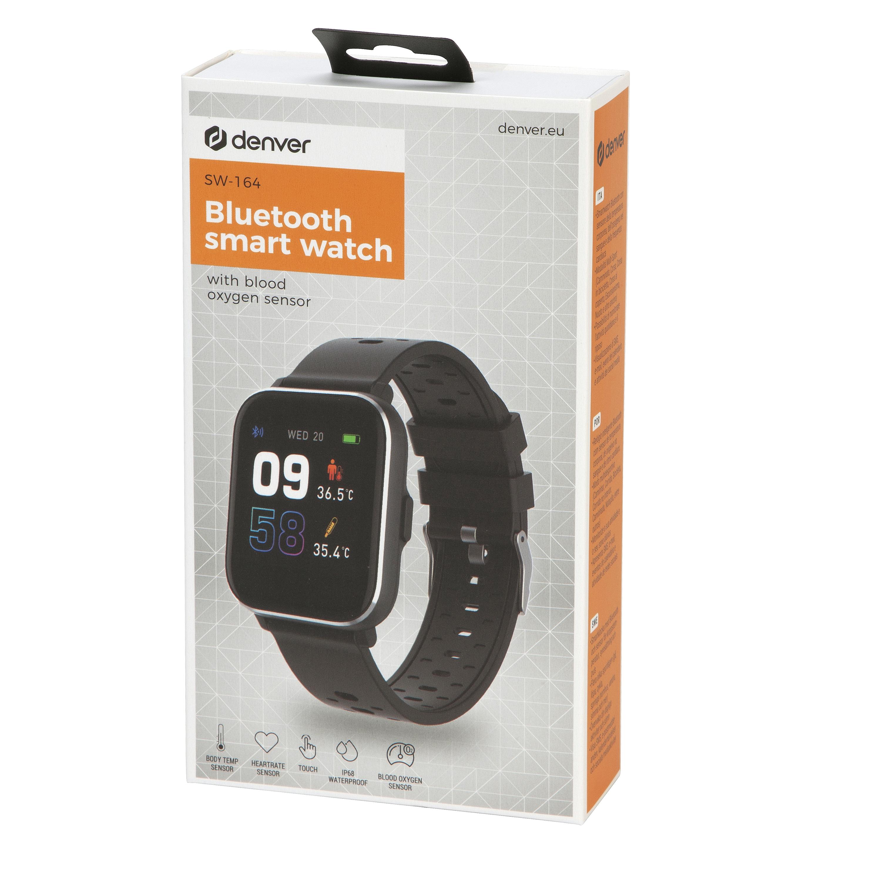 Išmanusis laikrodis Denver SW-164, Juodos spalvos korpusas su sidabro spalvos apvadas ir juodos ...