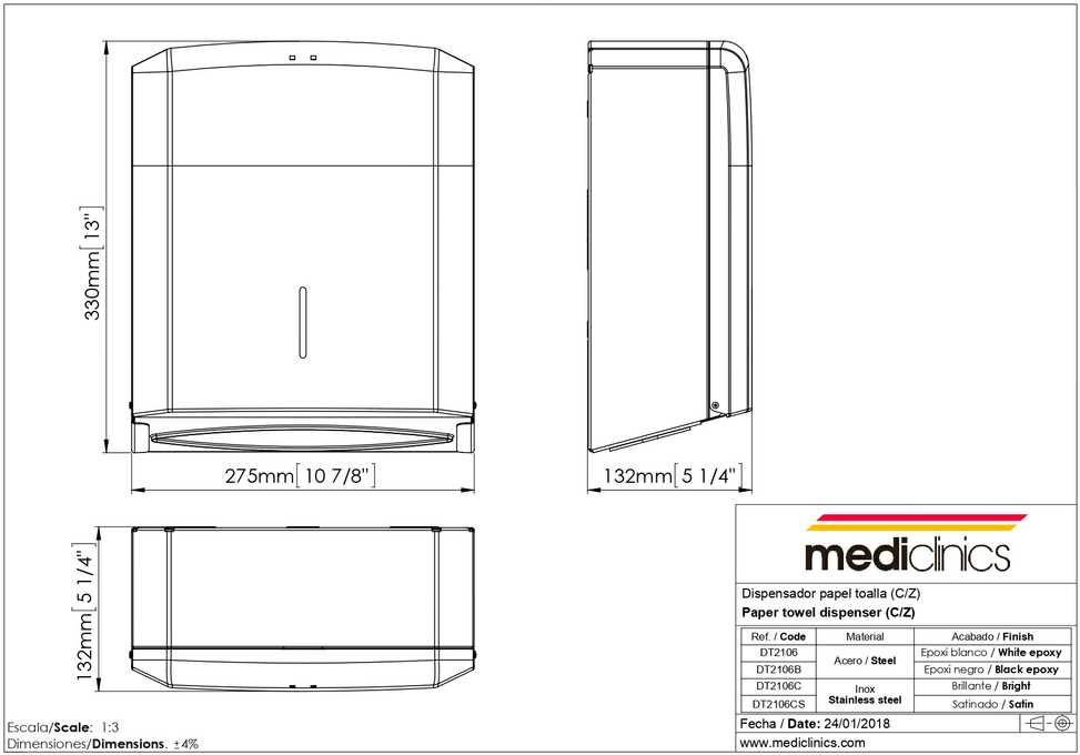 Mediclinics papīra dvieļu turētājs, matēts nerūsējošais tērauds AISI ...