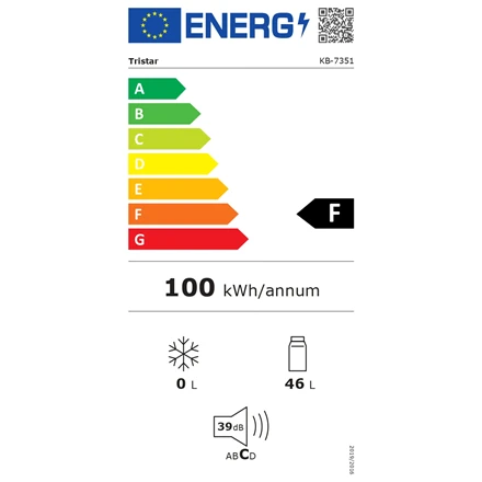 Tristar | Šaldytuvas | KB-7351 | Energijos vartojimo efektyvumo klasė E ...