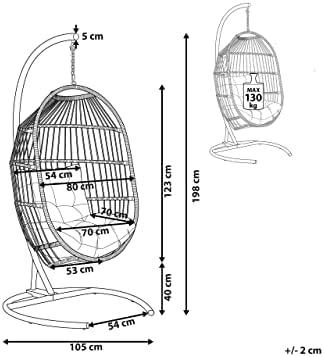 Beliani Shumee Fotel wiszący ze stojakiem rattanowy šviesiai pilkas ...