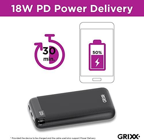 Grixx Powerbank 20000mAh maitinimo tiekimas su USB-C prievadu juodos ...