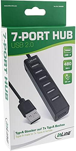 HUB USB InLine® USB 2.0 7 prievadų šakotuvas, A tipo vyriškas iki 7x A ...