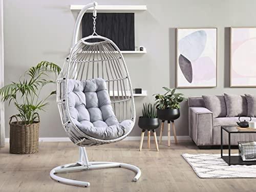 Beliani Shumee Fotel wiszący ze stojakiem rattanowy šviesiai pilkas ...