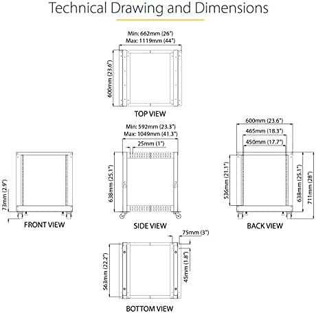 StarTech 12U SERVER RACK - OPEN FRAME / ADJUSTABLE DEPTH 4 POST RACK ...