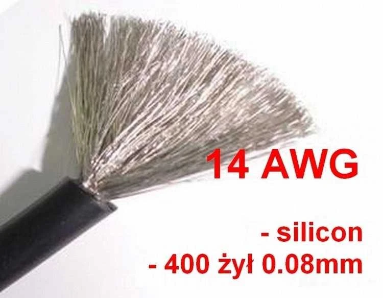 Silikono alavuotas varinis kabelis 14AWG - 400 laidų - 2.0 mm2 - juodas ...