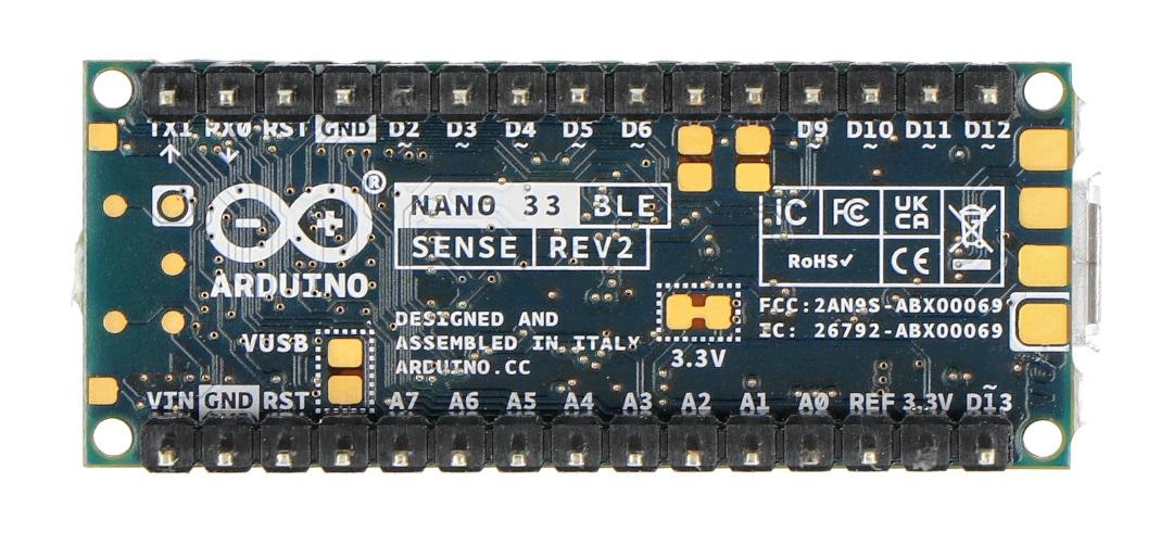 Arduino Nano 33 BLE Sense Rev2 su jungtimis - ABX00070, modelis - AN ...