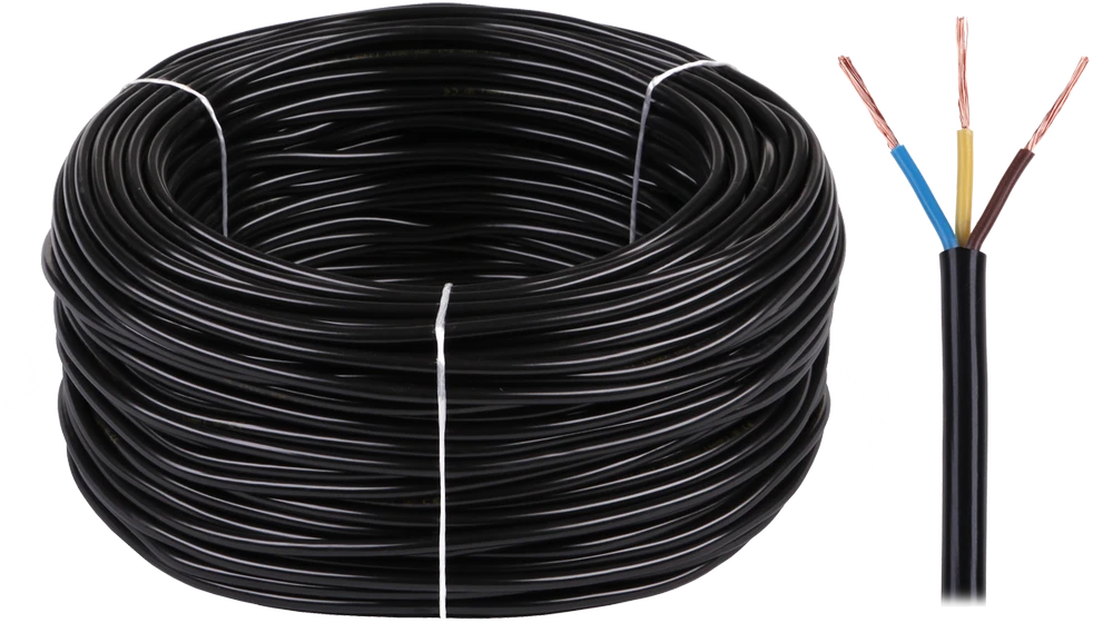 Elektrokabel OMY elektros kabelis 3x1.5 300 / 300V juodas, modelis ...