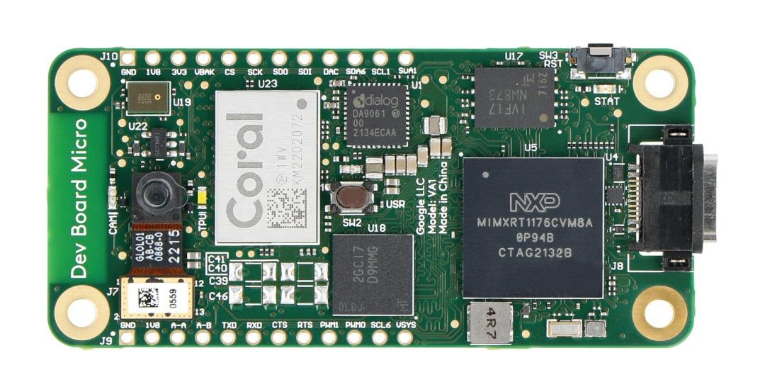Google Coral Dev Board Micro - kūrimo plokštė su NXP i.MX RT117, Edge TPU ML ir Himax HM01B0 ...