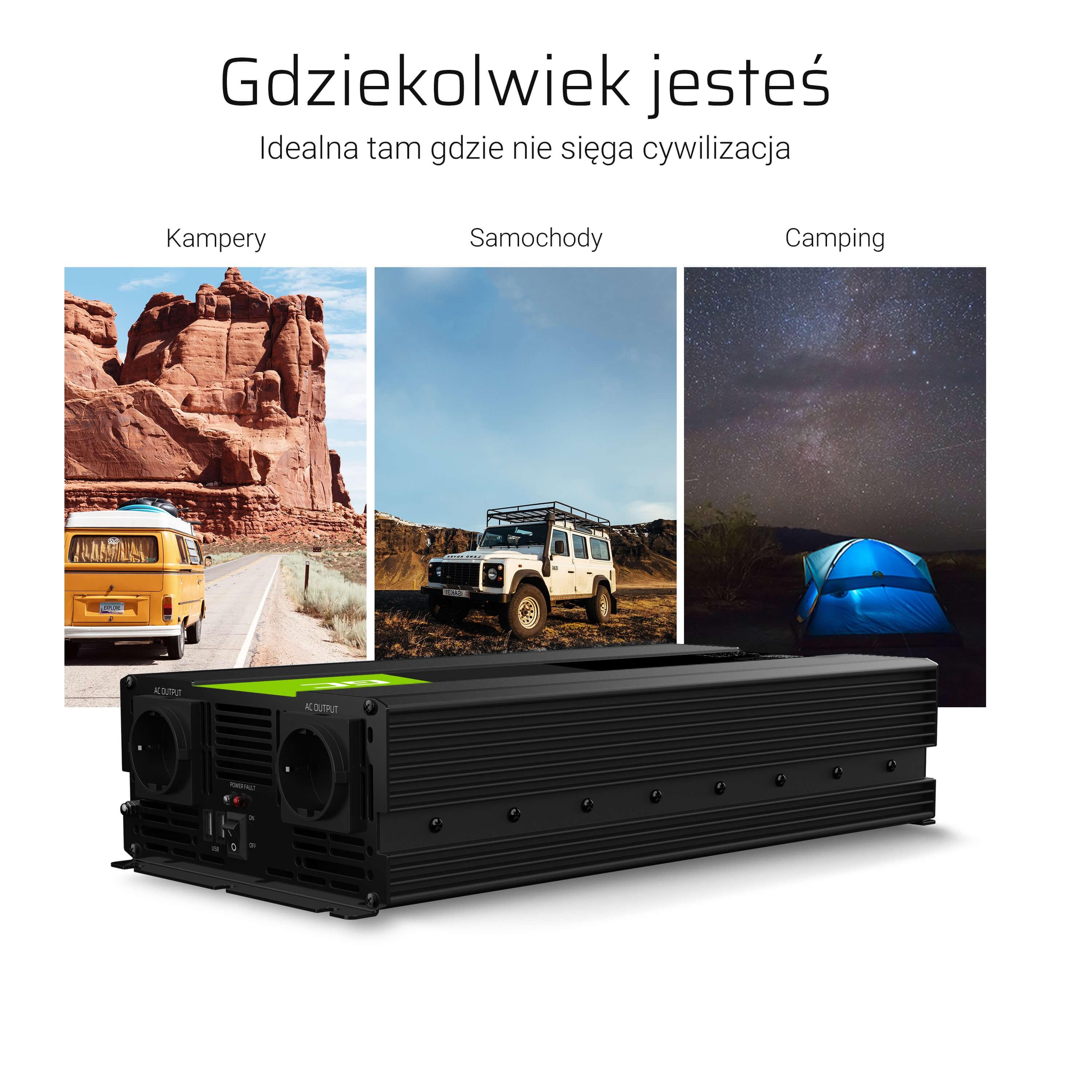 Inverteris 12V / 230V 1500W / 3000W sinusinė išėjimo įtampa Green Cell ...