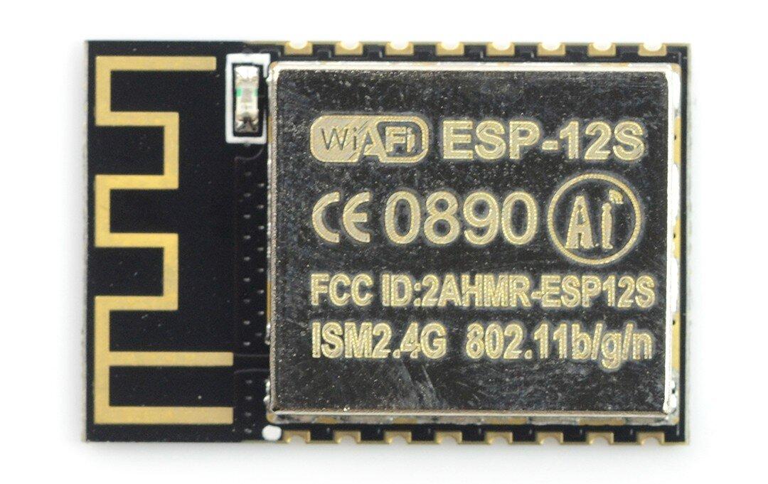 Wifi Modulis Esp 12s Esp8266 Juodas 9 Gpio Adc Pcb Antena Modelis