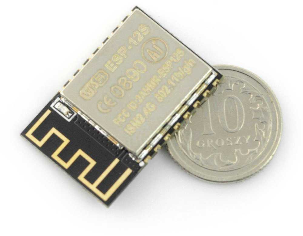 Wifi Modulis Esp 12s Esp8266 Juodas 9 Gpio Adc Pcb Antena Modelis