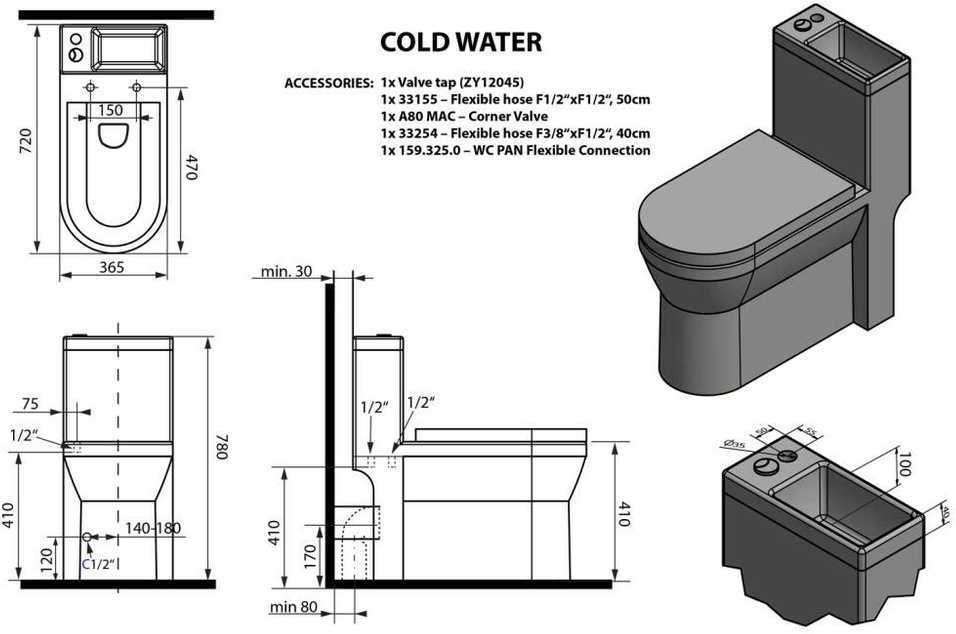 Pastatomas klozetas su praustuvu su lėtaeigiu dangčiu Aqualine Hygie ...