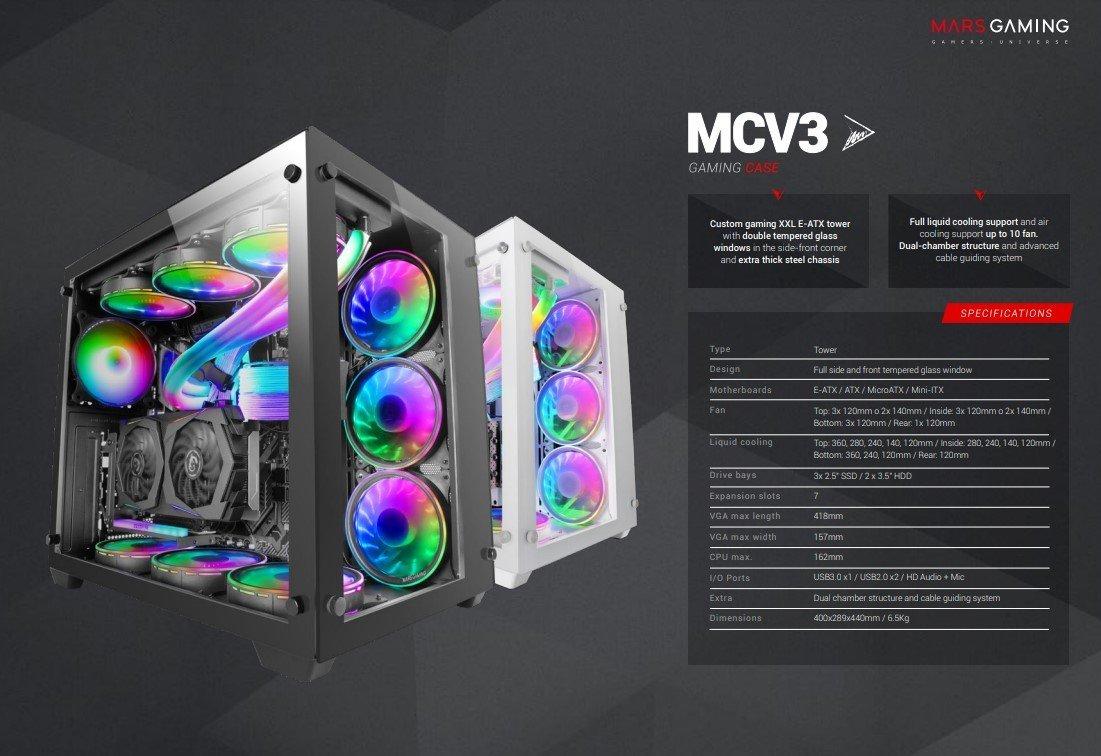 ATX pusiau bokšto tipo korpusas Mars Gaming MCV3 PREMIUM XXL Balta RGB ...