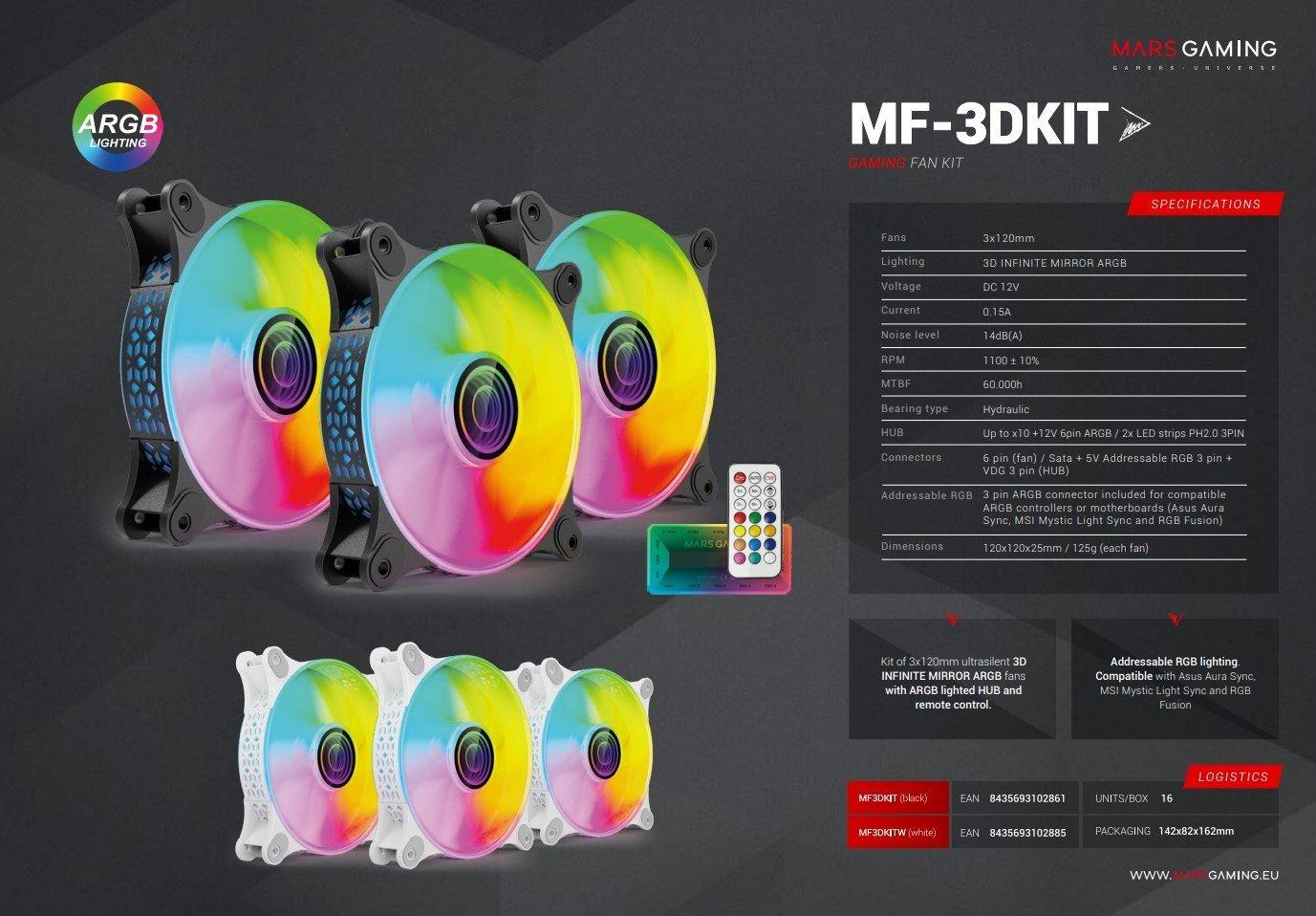 „Mars Gaming MF-3DKIT Infinity Mirror ARGB“ 120 mm nuotolinio valdymo ...