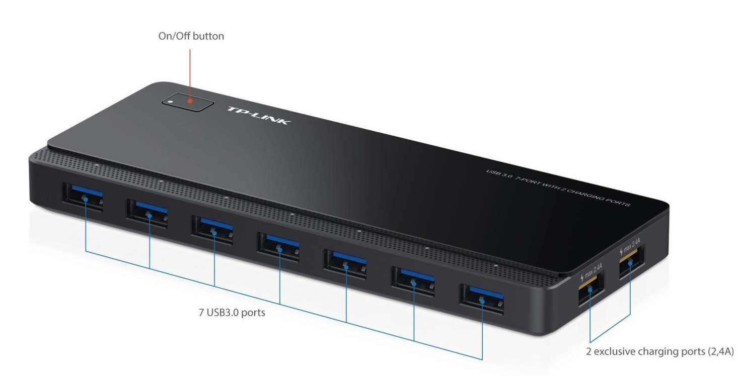 TP-LINK 7 jungtys USB 3.0 Hub su 2 maitinimo įkrovikliais jungtys 2.4A ...