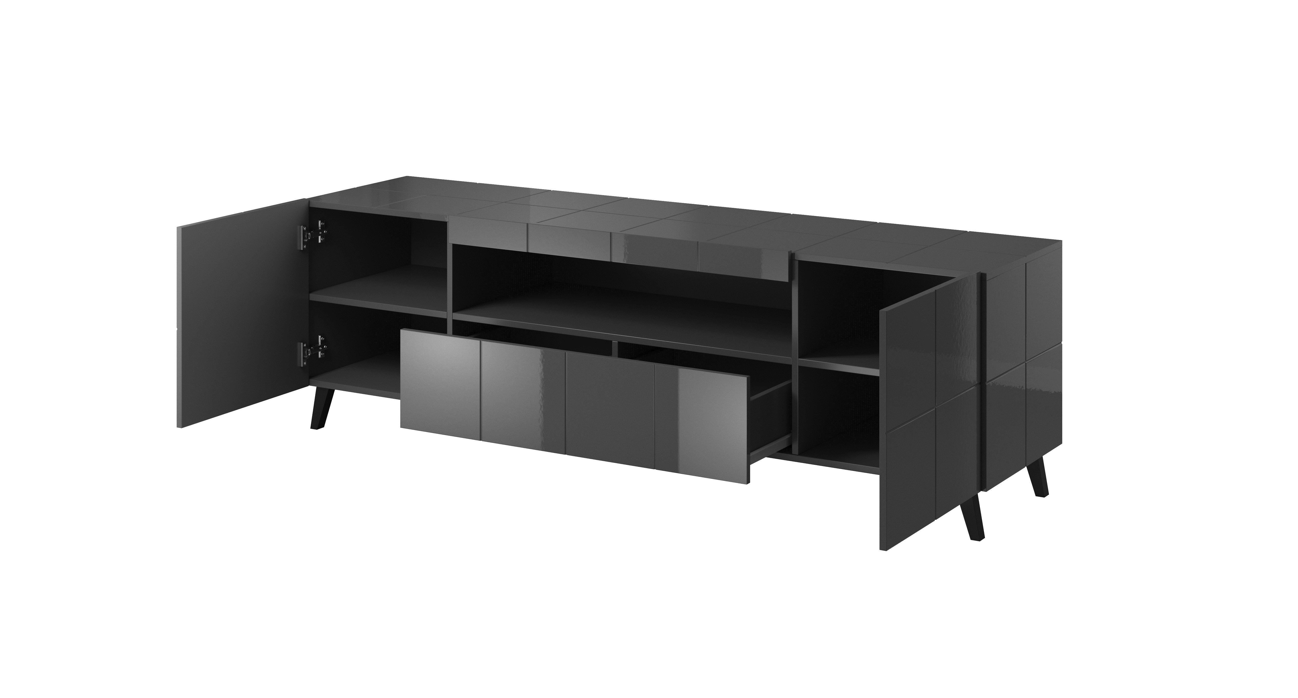 Cama TV stand REJA graphite pilkas gloss / graphite pilkas gloss, žema ...