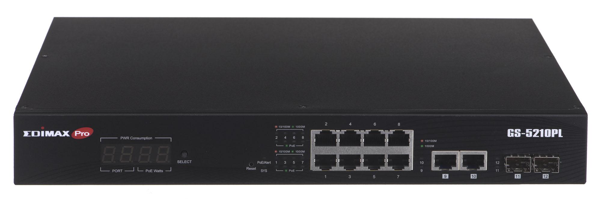 Šakotuvas EDIMAX 12 Port Gigabit PoE Switch 2 RJ45 / 2 SFP Combo ...