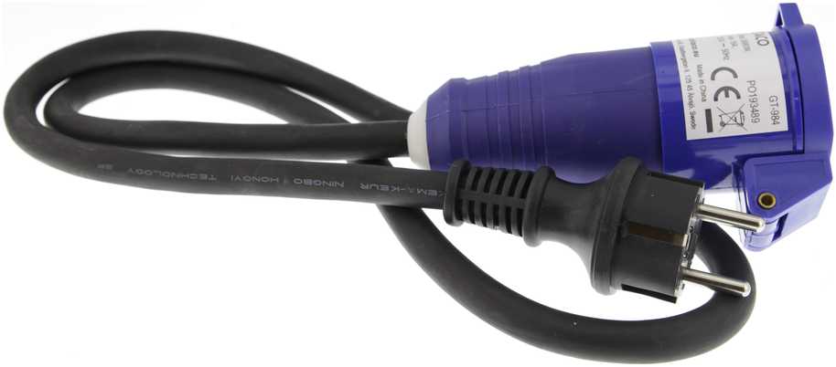Adapterio kabelis DELTACO CEE 16A, CEE lizdas į CEE7 / 7 kištuką, naudojamas lauke IP44, 1m ...