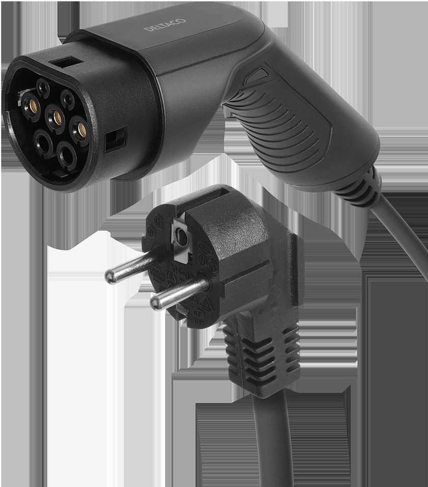 Krovimo kabelis DELTACO e-Charge Schuko į type 2, 1 fazė, 1.8KW, 4m + 1.5m, juodas / EV-1227 ...