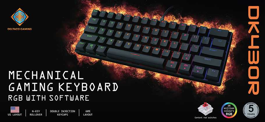 Žaidimų Klaviatūra Deltaco Mini DK430 - US išdėstymas, RGB - Raudona ...