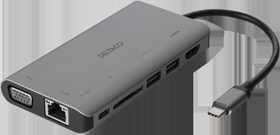 Įkrovimo stotelė DELTACO USB-C i HDMI / VGA / USB / RJ45 / SD, USB-C ...