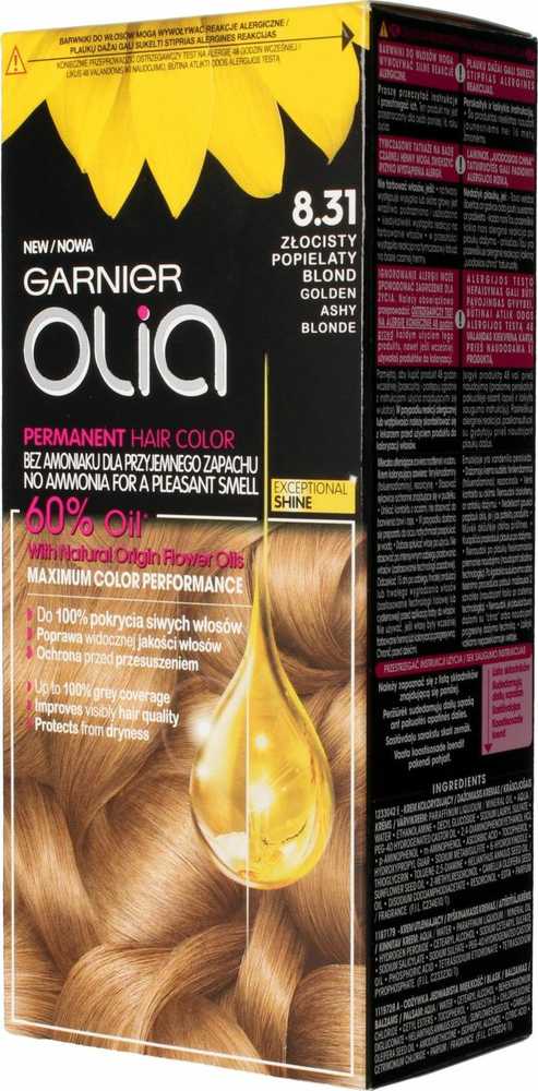 Garnier Olia plaukų dažai 8.31 Golden Ash Skirtas šviesiems plaukams ...