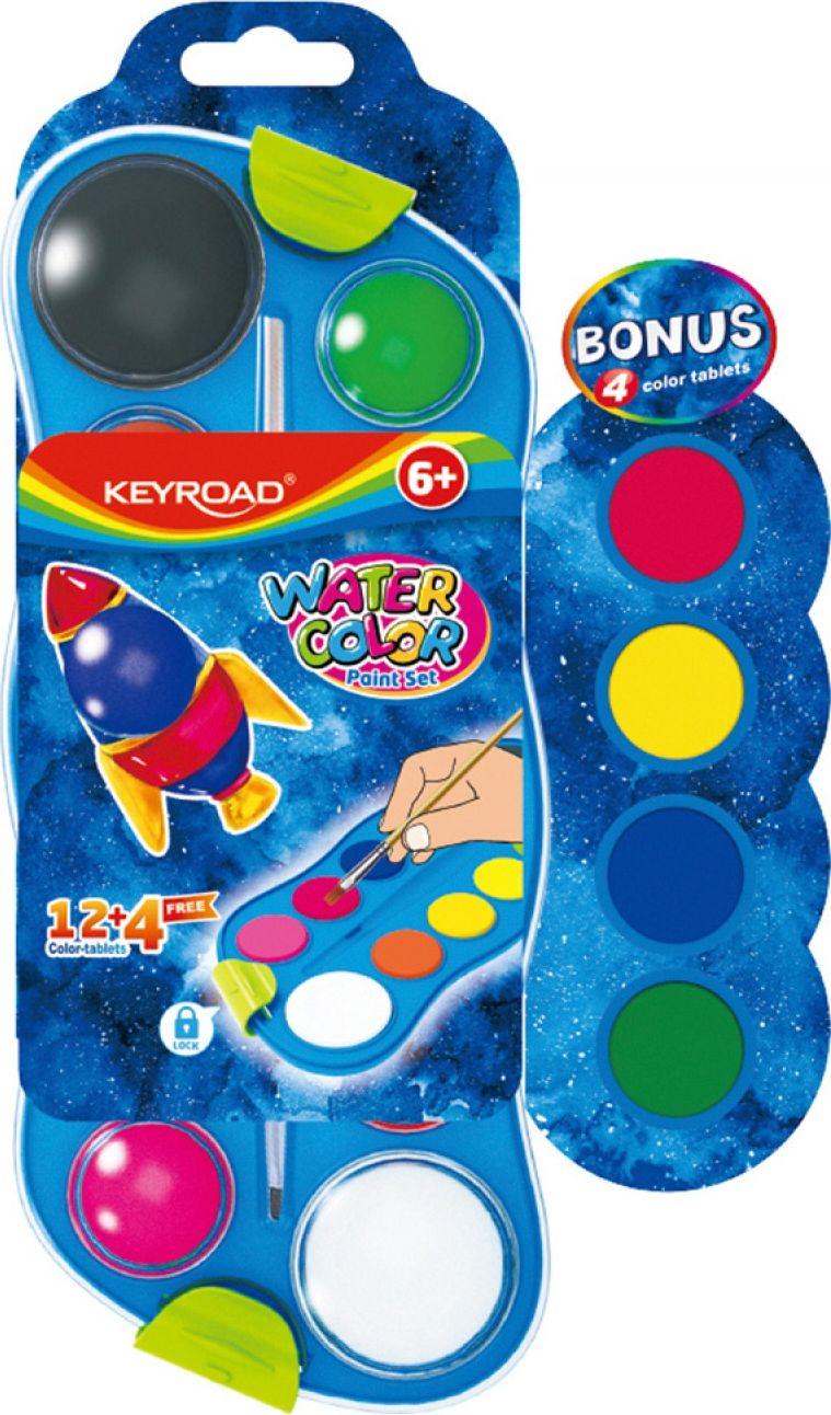PBS Connect Watercolor dažai 12+4 spalvų su KEYROAD teptuku, modelis ...