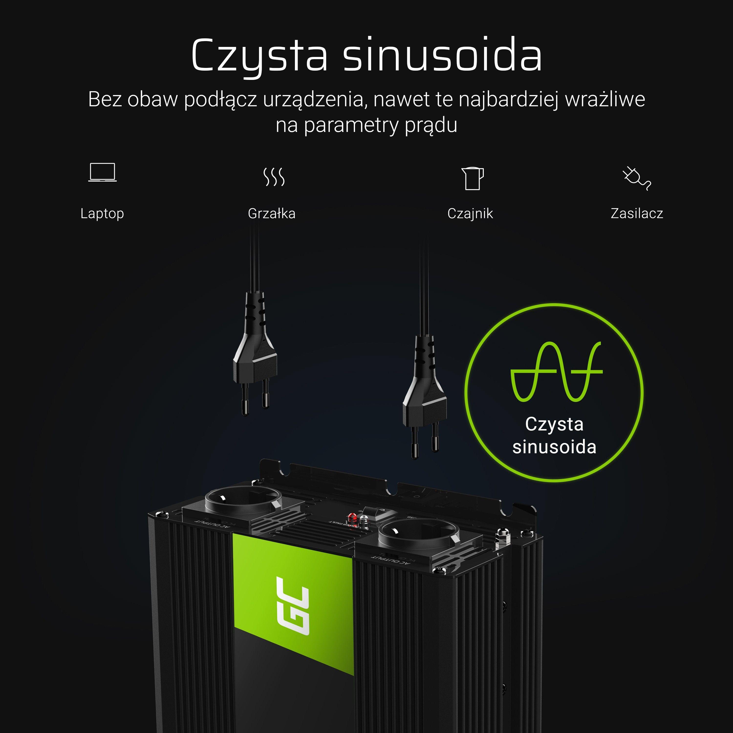 Inverteris 12V / 230V 1500W / 3000W sinusinė išėjimo įtampa Green Cell ...