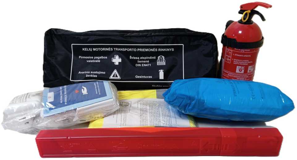 Vaistinėlės komplektas gesintuvas 1kg, trikampis, liemenė, žema kaina ...