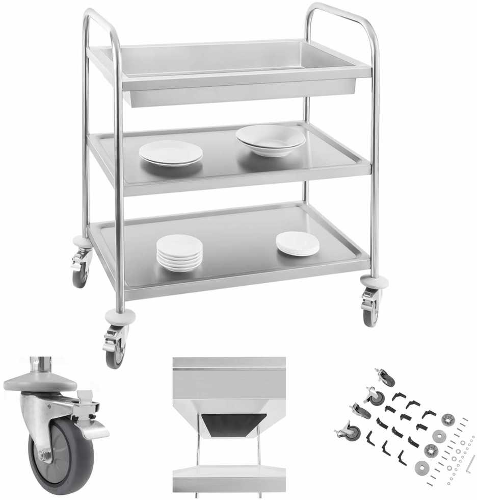 Royal Catering Nerūdijančio plieno padavėjo vežimėlis su 3 lentynomis, nerūdijantis plienas ...