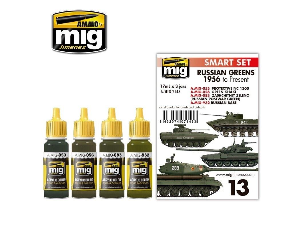 AMMO by MIG Jimenez AMMO MIG - Akrilinių dažų rinkinys RUSSIAN GREENS - 1956 TO PRESENT, 7143 ...