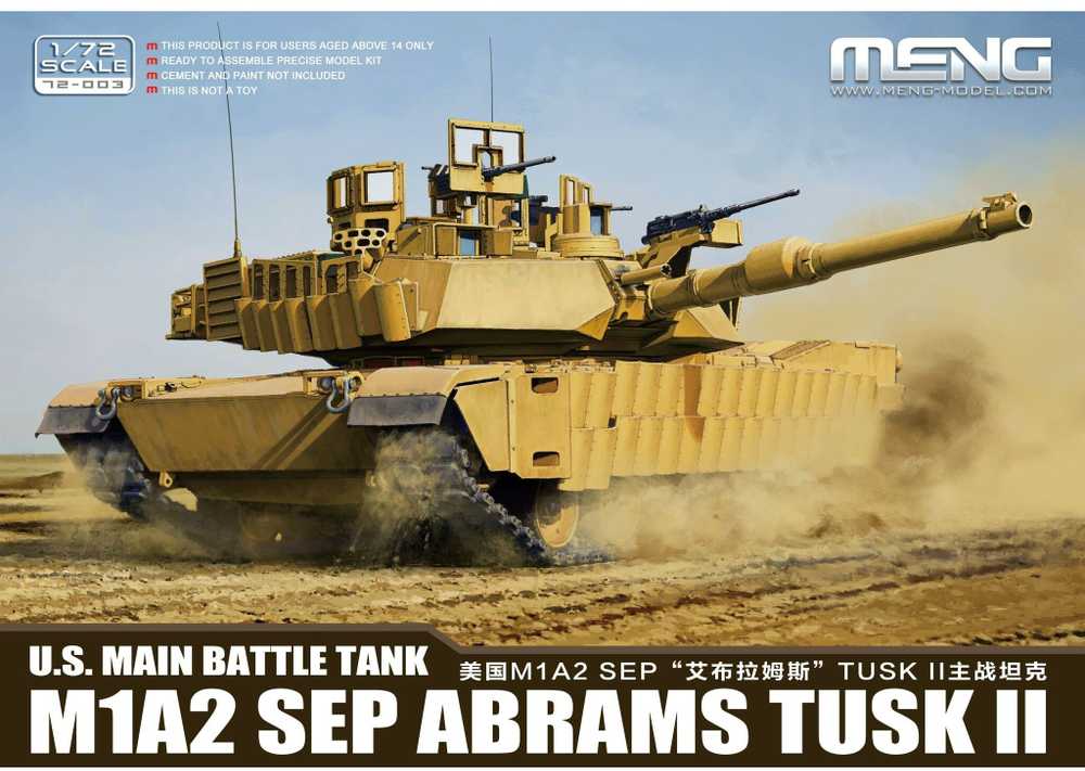 Meng Model - U.S. Main Battle Tank M1A2 SEP ABRAMS TUSK II, 1 / 72, 72 ...