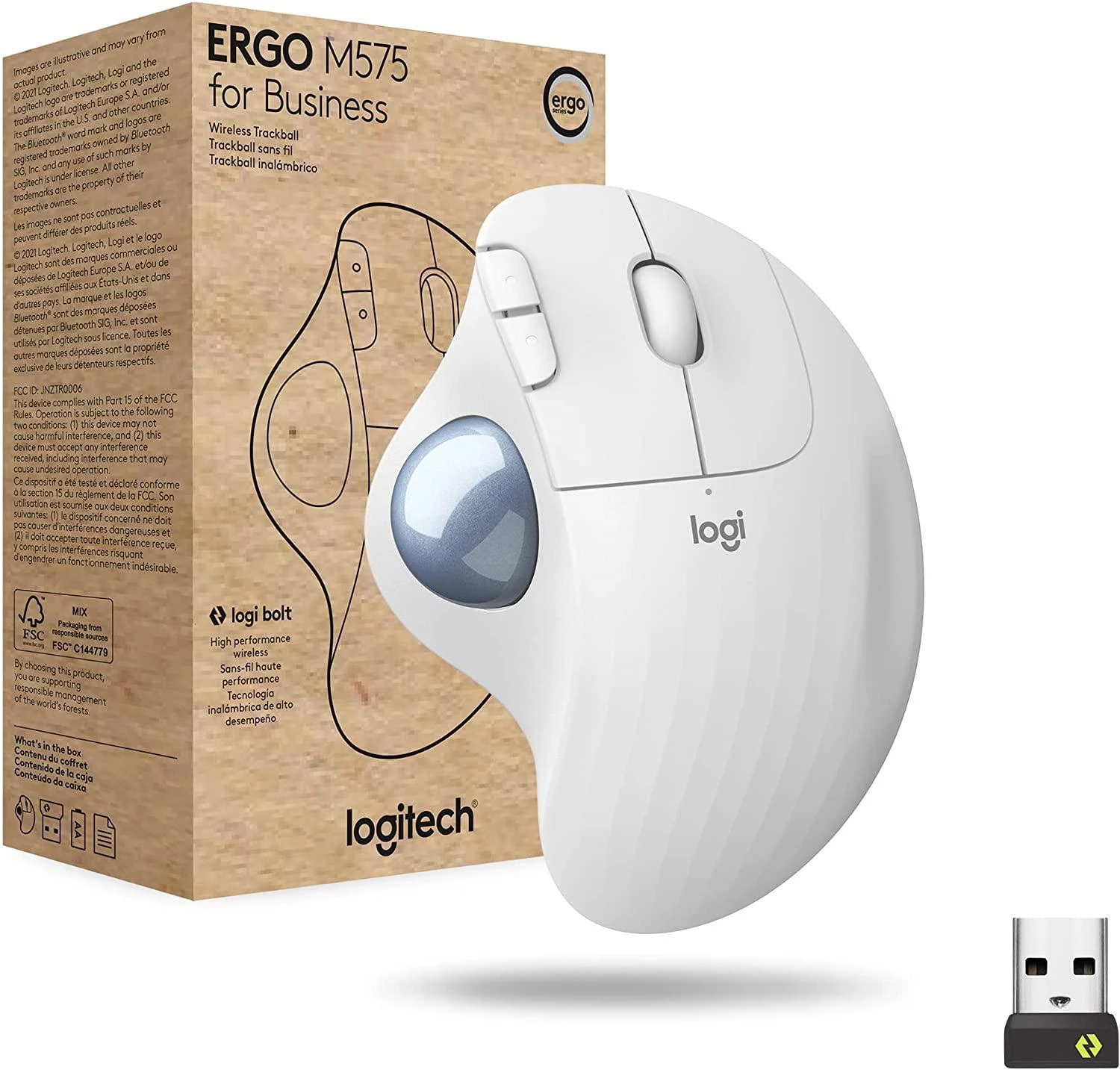 Pelė ergonominė Logitech M575, bevielis, Balta, modelis - 910-006438 ...